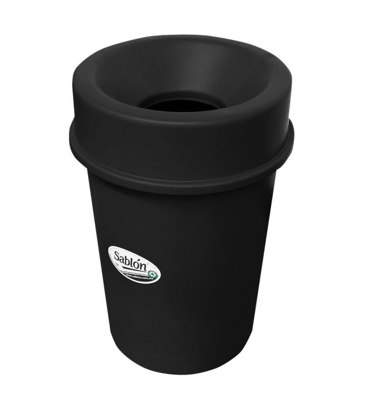 BOTE REDONDO 45 LITROS CON TAPA EMBUDO NEGRO 8385NE