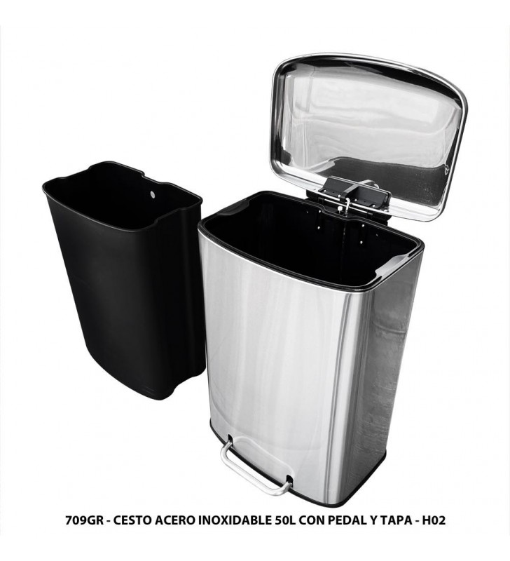 CESTO METALICO 50L CON PEDAL Y TAPA GRIS METÁLICO 709GR