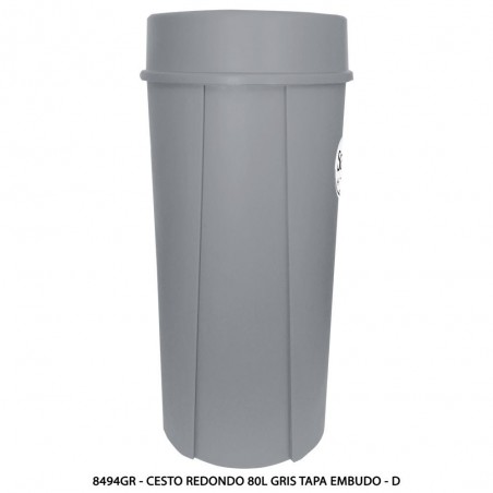 BOTE REDONDO 80 LITROS CON TAPA EMBUDO GRIS 8494GR