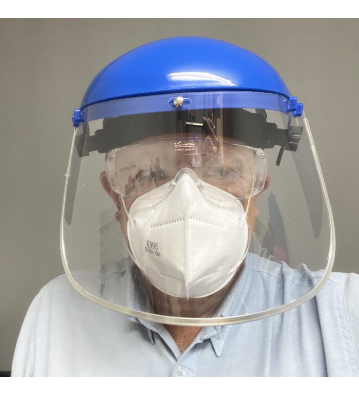 PROTECTOR FACIAL CON AJUSTE ERGONOMICO CASCO AZUL Y MICA TRANSPARENTE