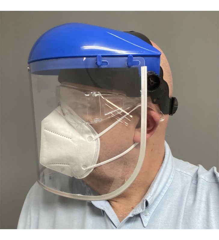 PROTECTOR FACIAL CON AJUSTE ERGONOMICO CASCO AZUL Y MICA TRANSPARENTE
